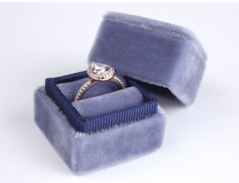 Vintage Ring Box Blue Velvet Ring Box Engagement Ring Box - Etsy