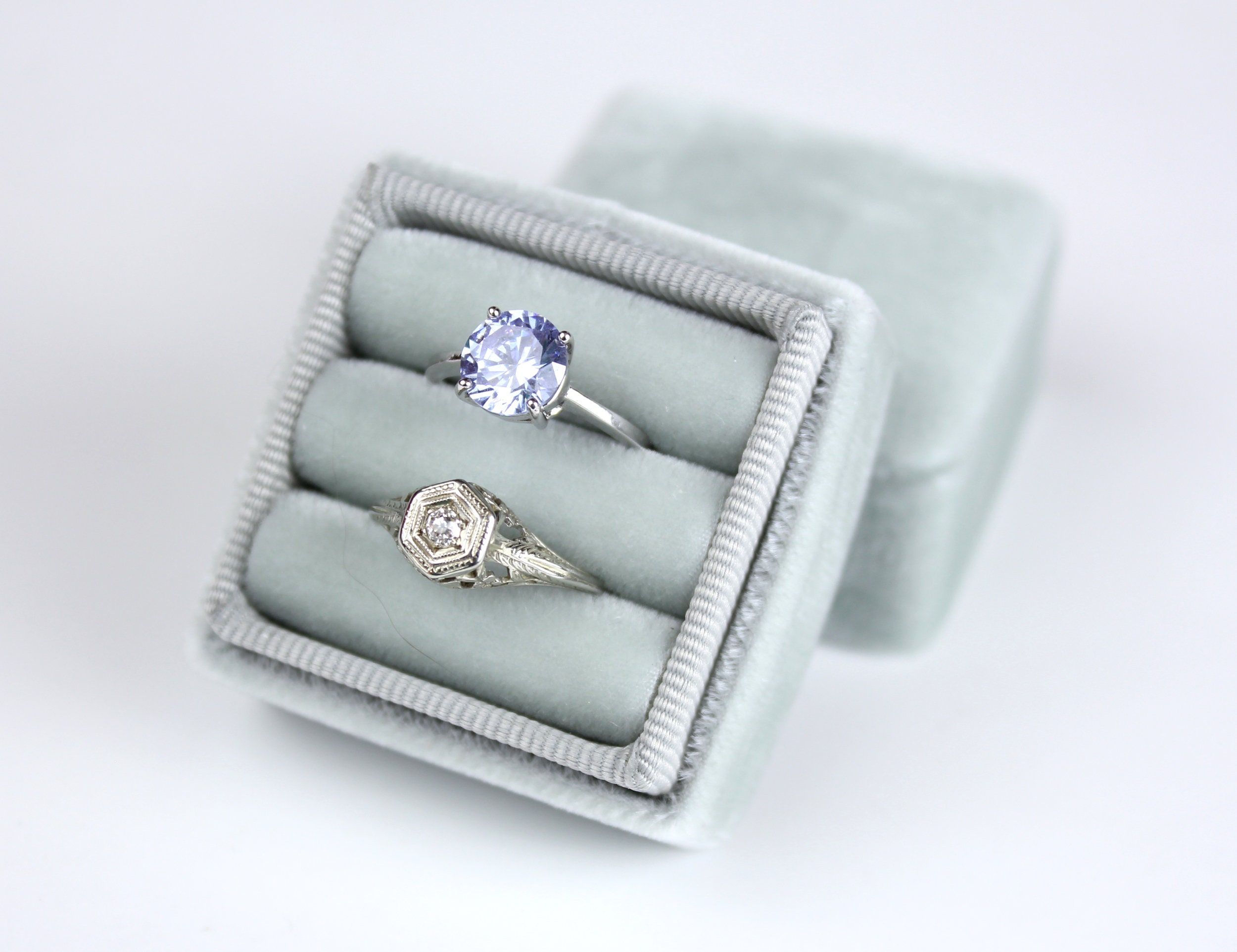 Gray Ring Box, Double Ring Box, Wedding Ring Box, Two Ring Box, Ring ...