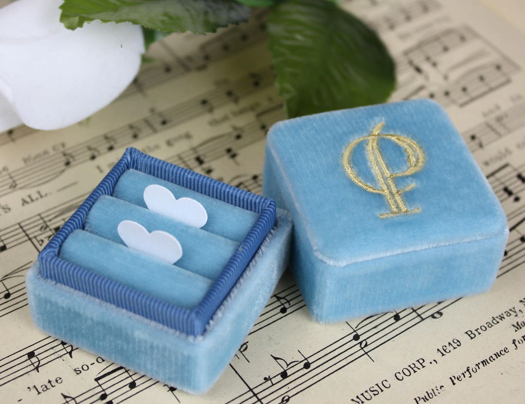 Wedding Ring Box, Vintage Ring Box, Antique Ring Box, Blue Ring Box ...