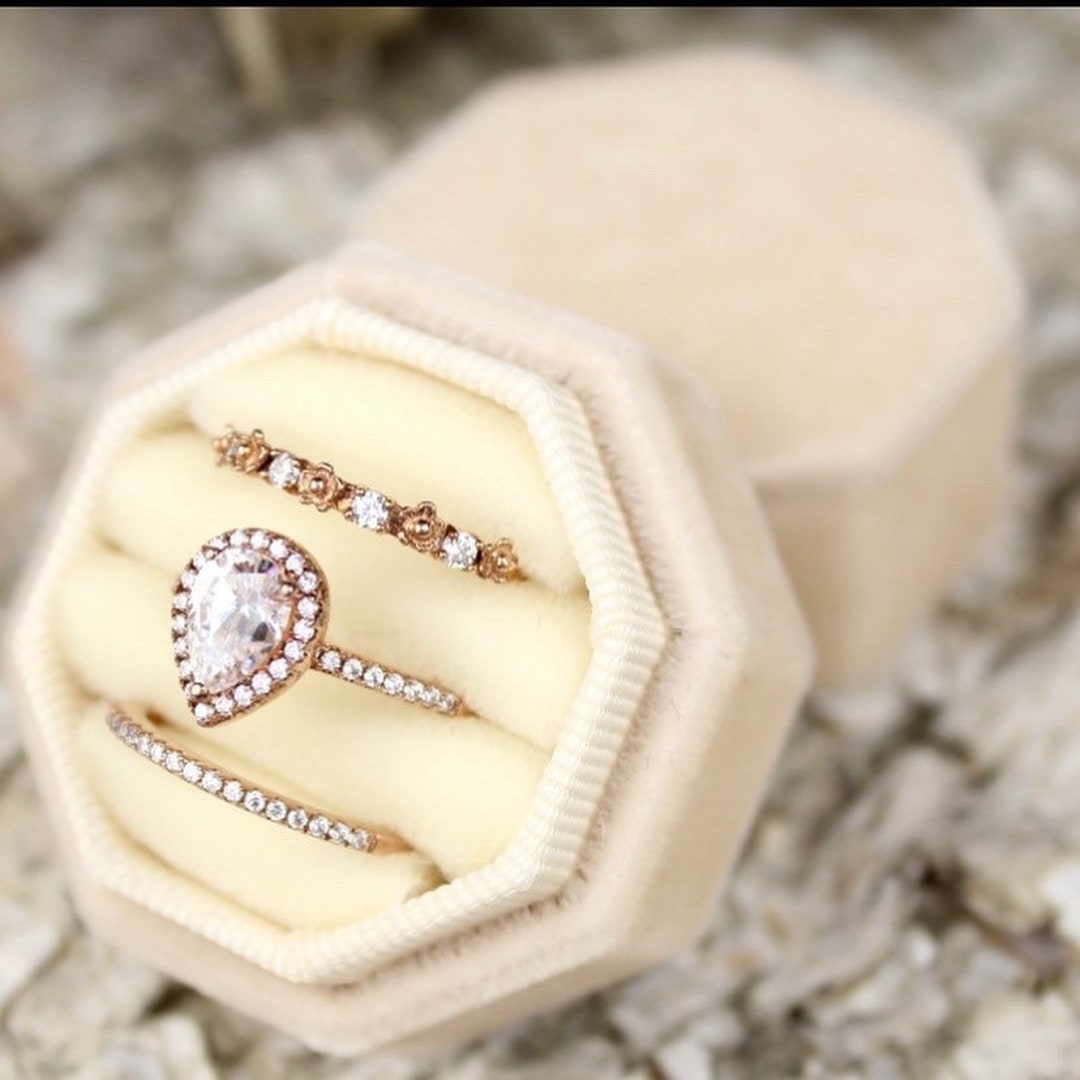 Triple Octagon Ring Box, Octagon Three Ring Box, Triple Velvet Octagon ...