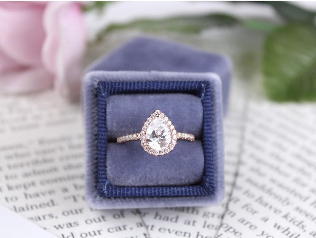 Vintage Ring Box, Blue Velvet Ring Box, Engagement Ring Box, Handmade ...