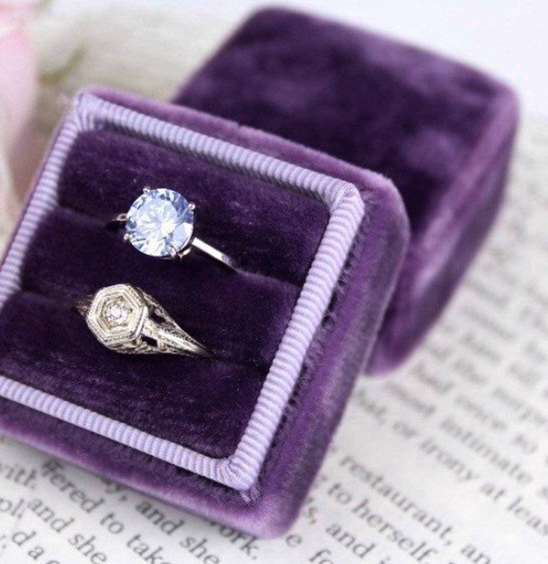 Velvet Ring Box Purple, Engagement Ring Box, Wedding Ring Box, Purple ...