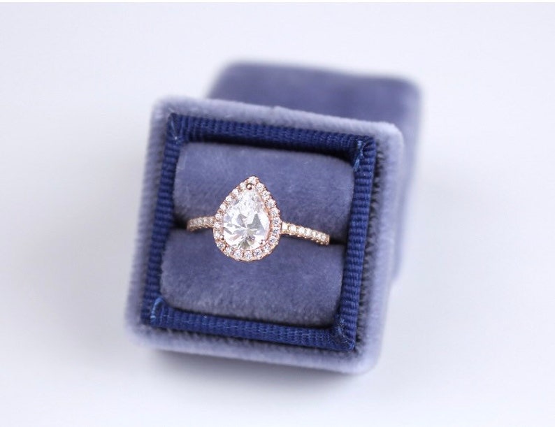 Vintage Ring Box Blue Velvet Ring Box Engagement Ring Box - Etsy