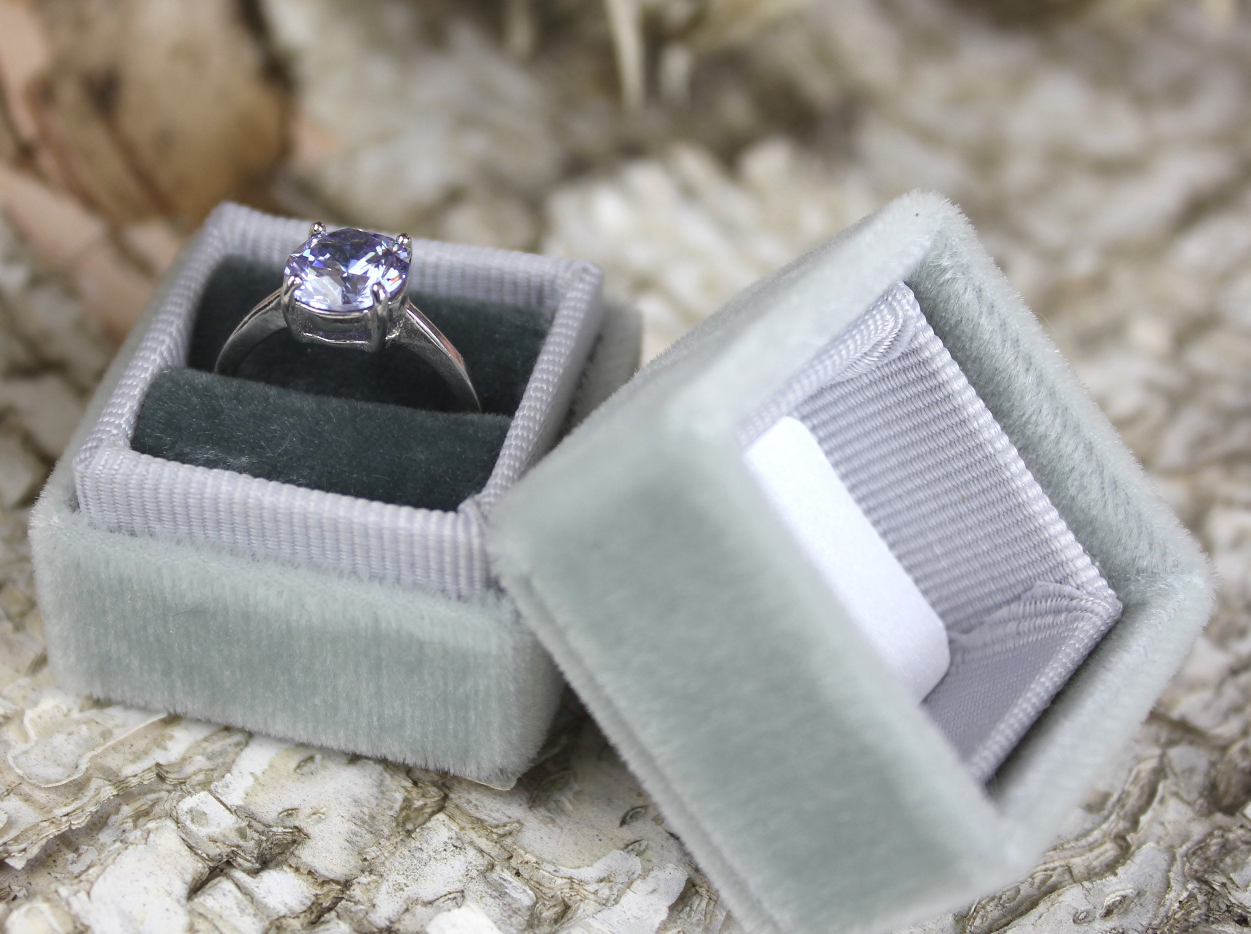Wedding Ring Box Velvet Ring Box Vintage Ring Box Gray Ring | Etsy