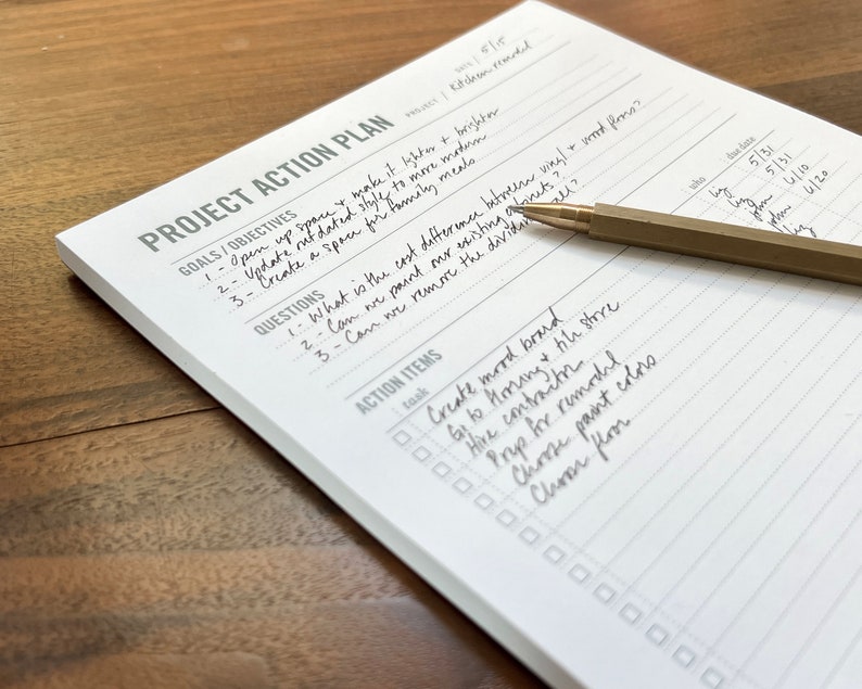 Project Planner Pad // Planning Notepad With Goals, Action Items ...
