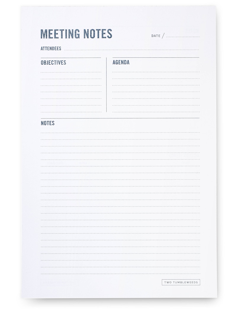 Meeting Notes Notepad With Agenda, Attendees, Notes, and Action Plan ...