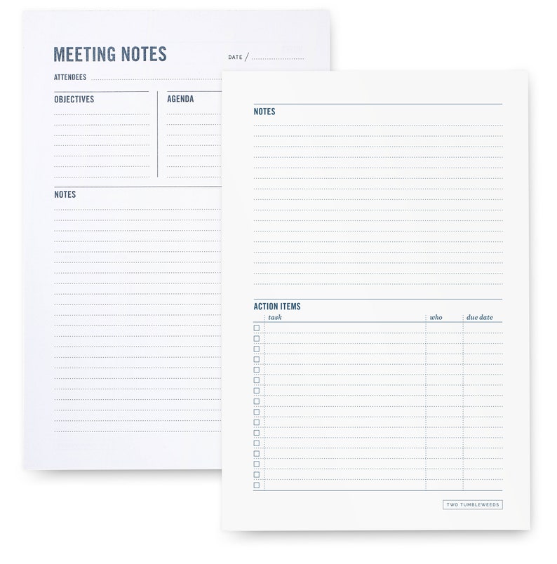 Meeting Notes Notepad With Agenda, Attendees, Notes, and Action Plan ...