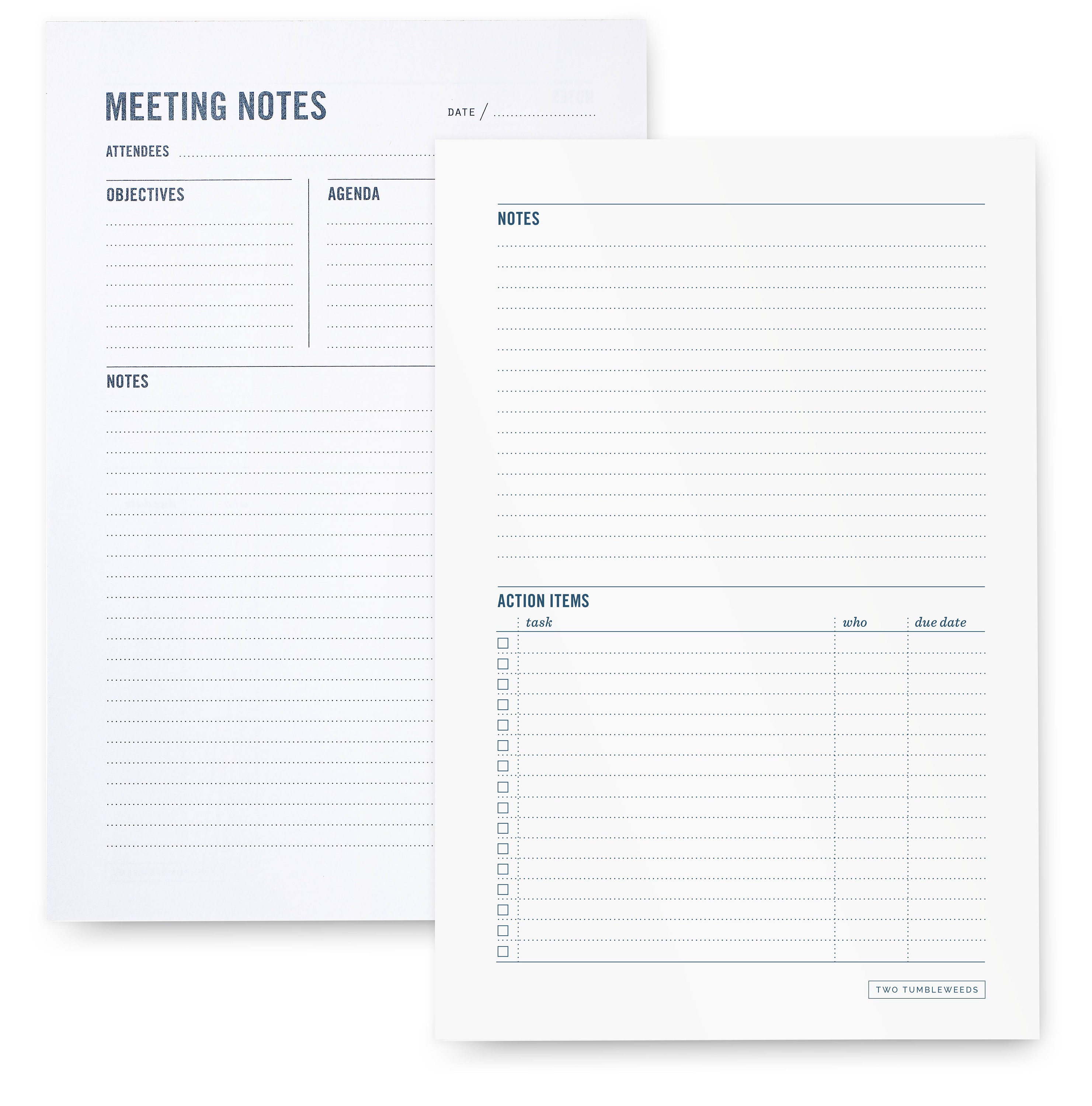 Meeting Notes Notepad With Agenda, Attendees, Notes, and Action Plan ...