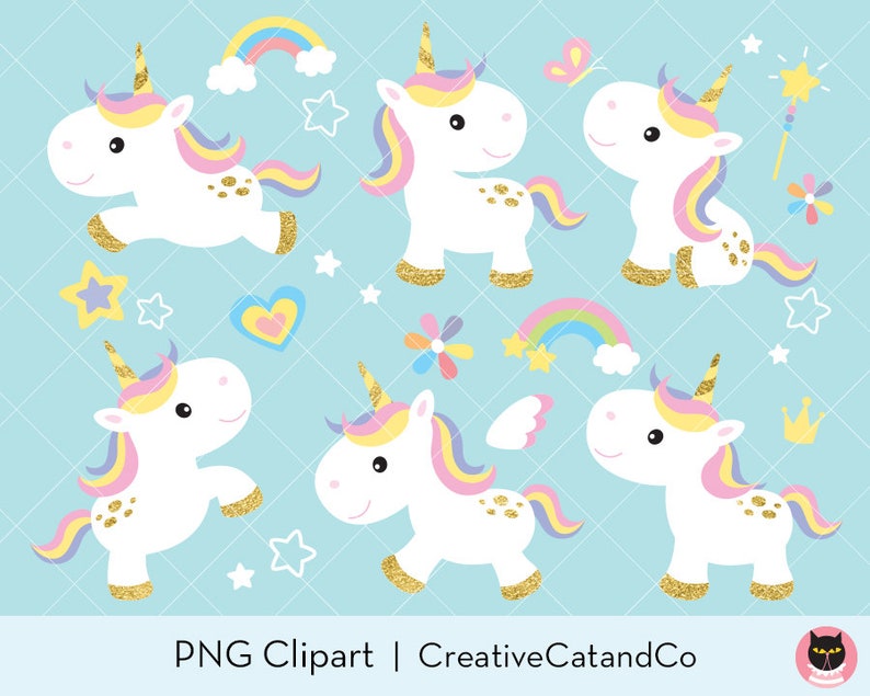Unicorn Clipart Gold Unicorn Clip Art Pony Horse Rainbow - Etsy México