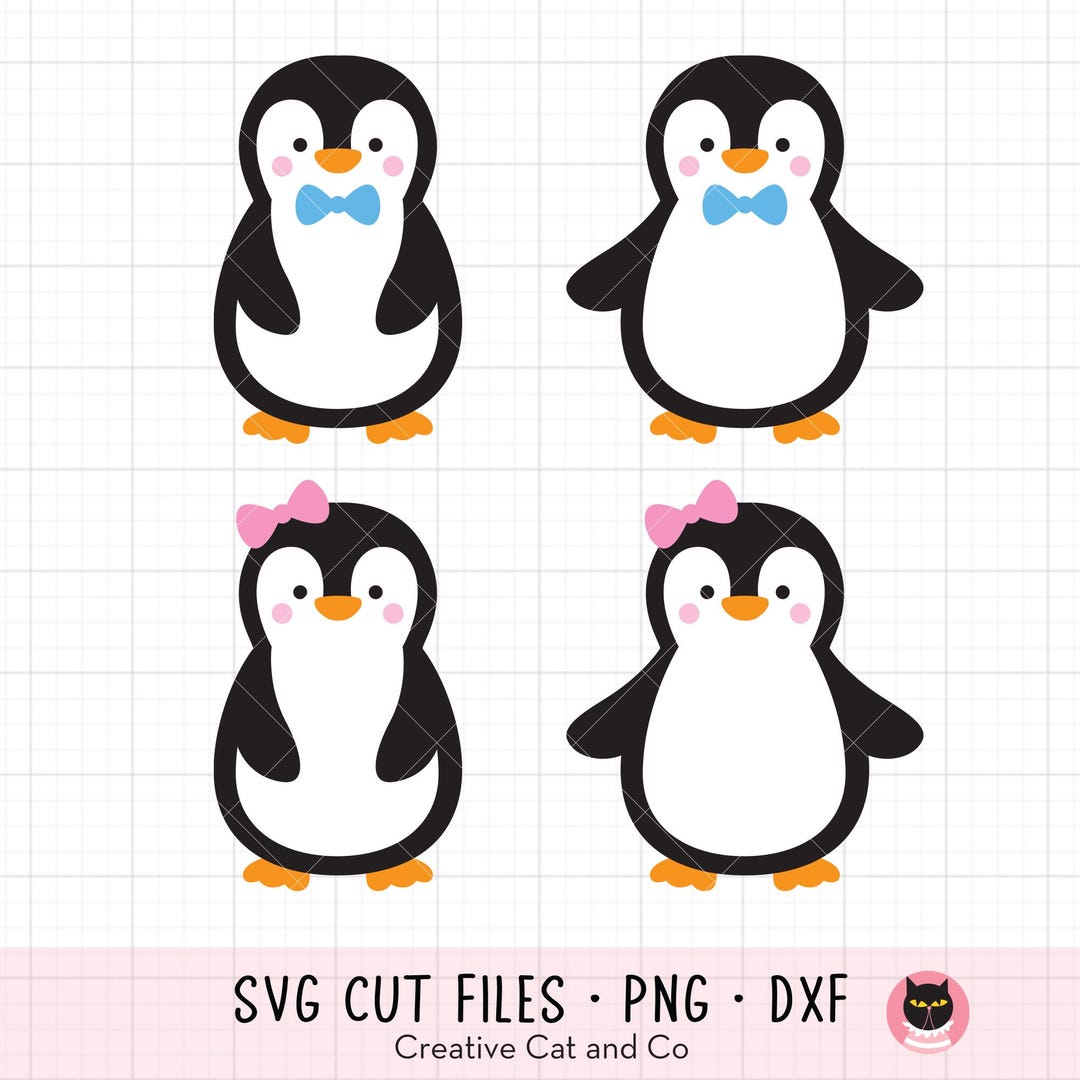 Boy and Girl Penguin SVG PNG DXF Clipart | Cute Baby Penguins With Blue ...