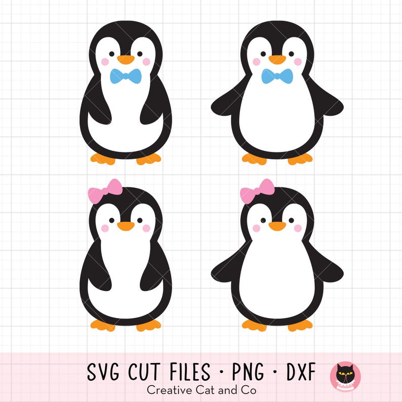 Boy and Girl Penguin SVG PNG DXF Clipart | Cute Baby Penguins With Blue ...
