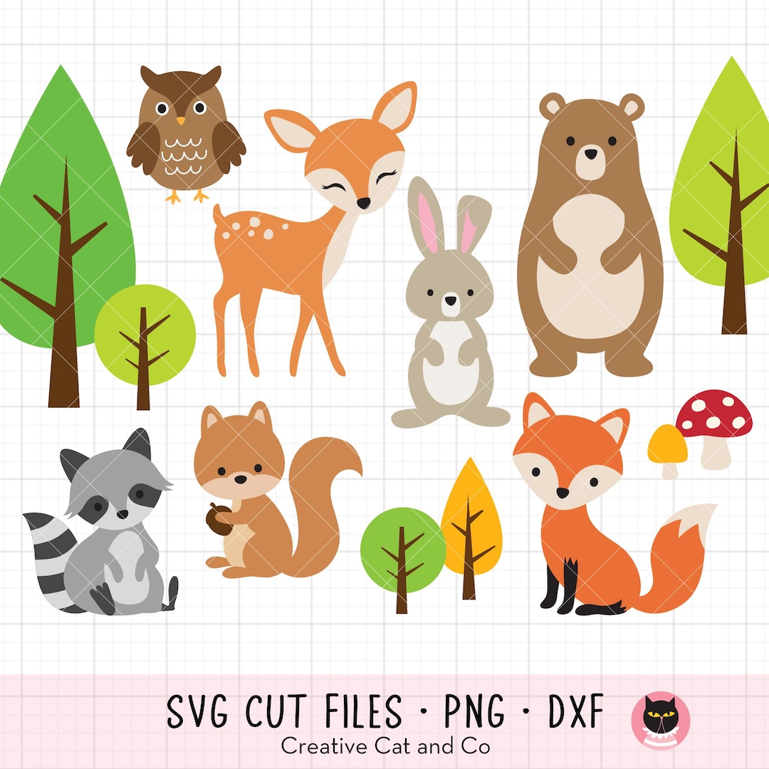 Woodland Animals SVG PNG DXF Clipart, Forest Animals, Bear, Deer ...
