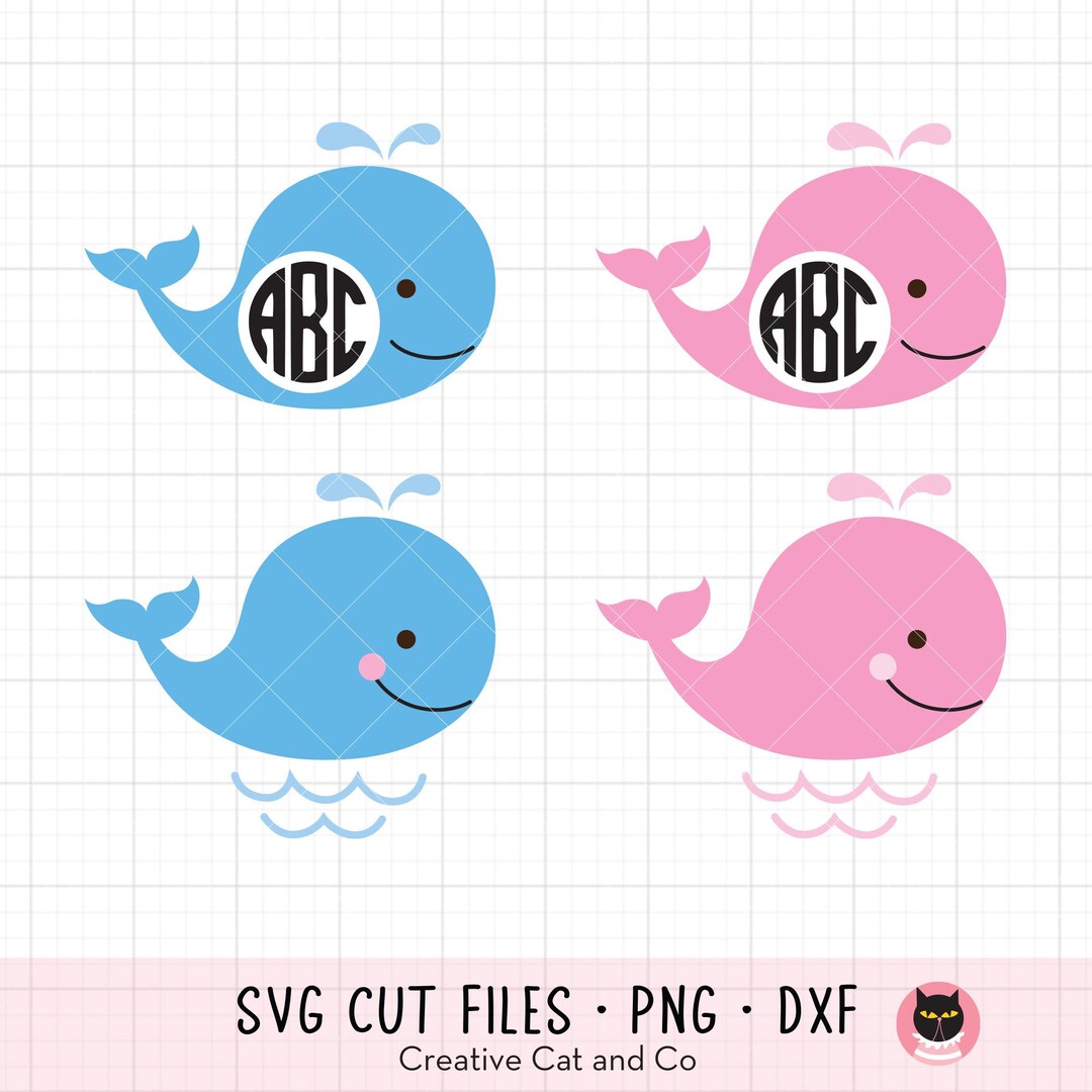 Whale Monogram Frame SVG, PNG, DXF - Cute Baby Boy and Girl Whale ...