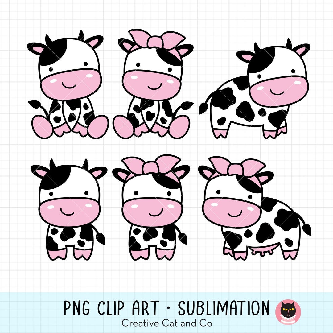 Baby Cow PNG Clipart Bundle | Cute Boy and Girl Dairy Cows With Bow ...
