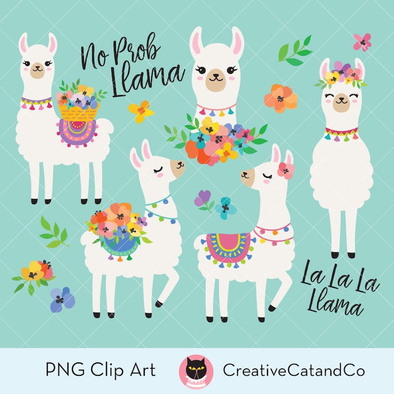 Cute Llama Clipart - Etsy