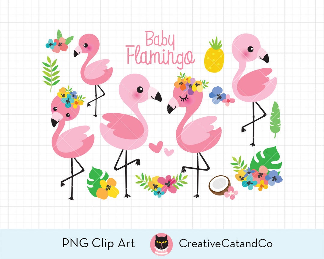 Baby Flamingo Clipart Clip Art Cute Tropical Baby Pink Flamings With ...