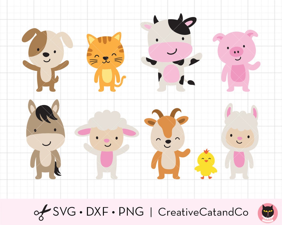 Standing Farm Animals Svg, Png, Clipart, Cute Barn Animals, Bundle, Cow ...