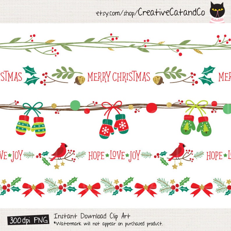 Christmas Border Clipart Christmas Frame Clipart Seamless | Etsy