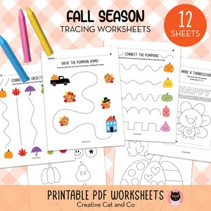 Fall Tracing Worksheets PDF | Printable Autumn Preschool Tracing ...