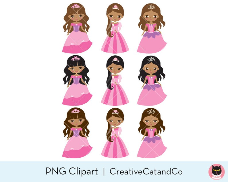 Black Princess Clip Art African American Dark Skin Little Etsy