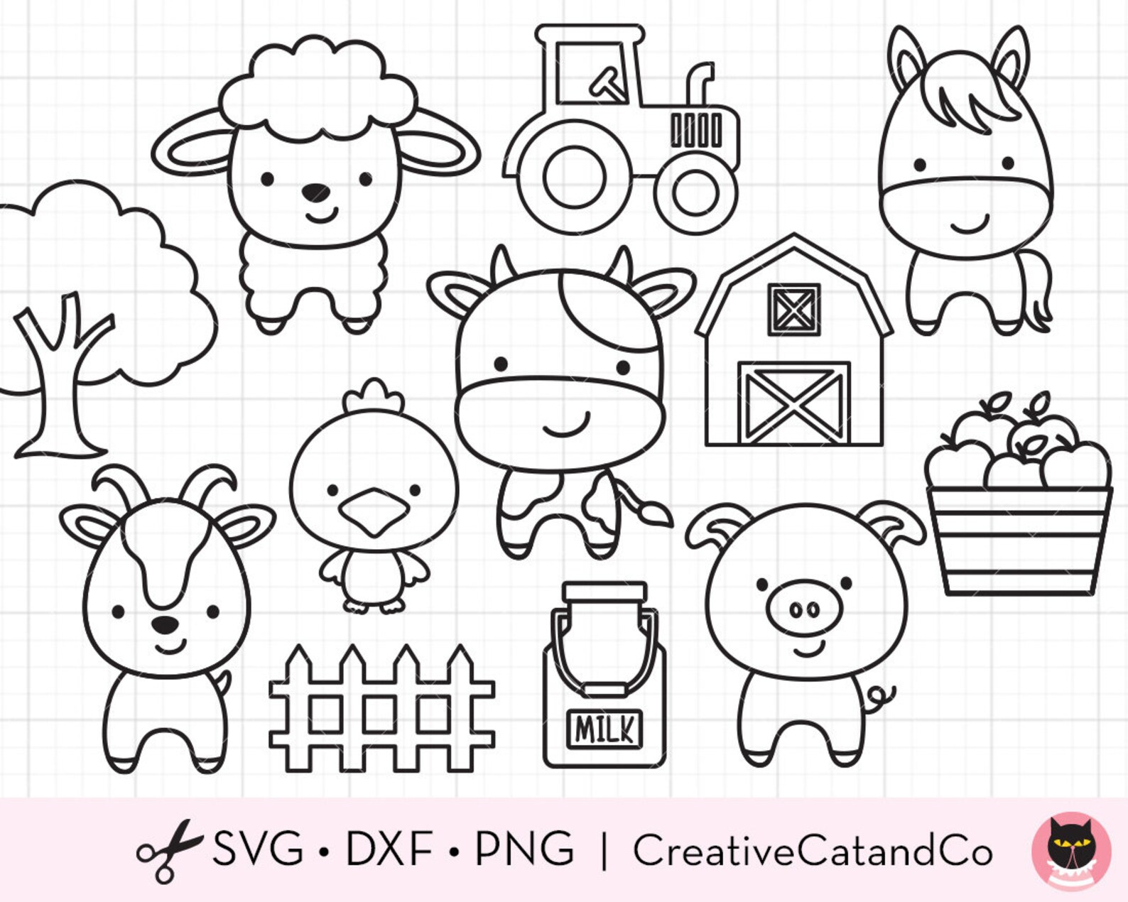 Cute Farm Animal Outline Svg Png Outlined Farm Barn Animals - Etsy
