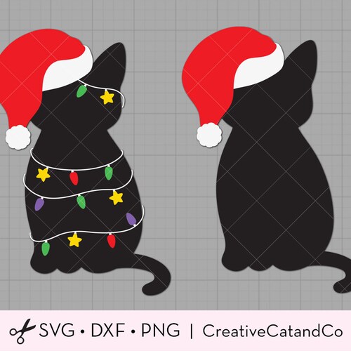 Meowy Christmas Svg Dxf Cute Cat Face With Santa Hat Funny Etsy