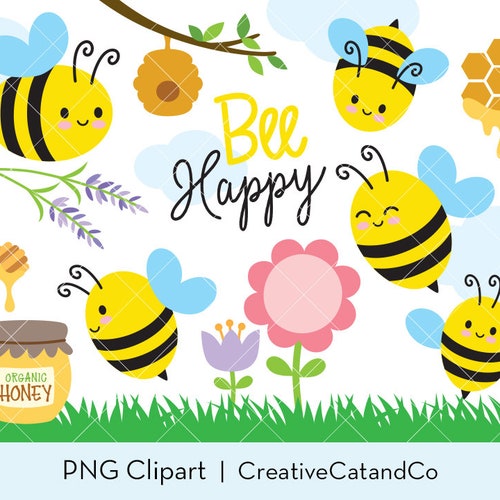 Cute Bee Clipart Set With Watercolor Illustration - Etsy