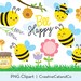 Bee Clipart, Cute Spring Bee Flower and Honey, Happy Bee With Honey Jar ...