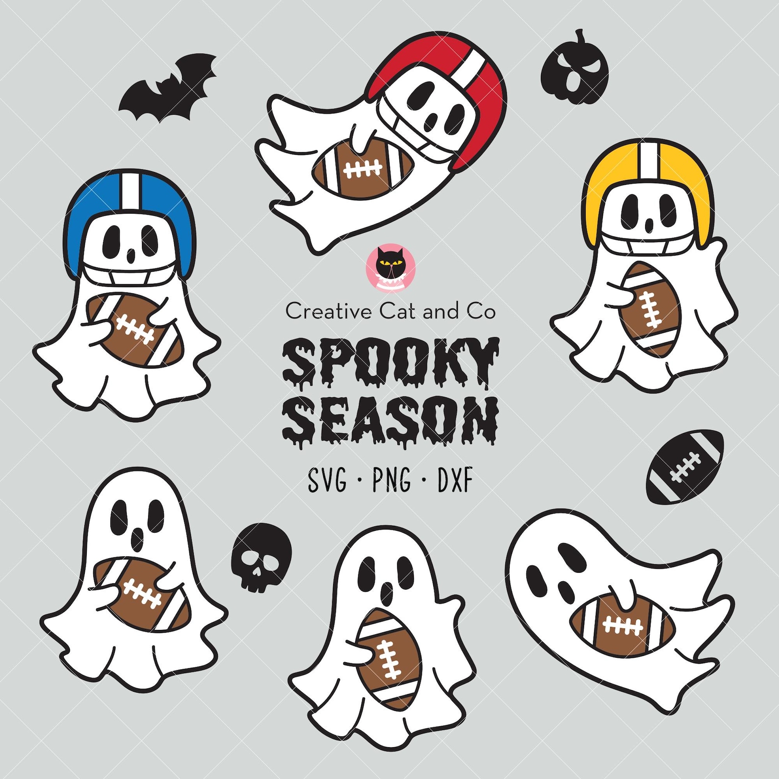 Halloween Football Ghosts SVG PNG DXF Bundle | Cute Flying Sheet Ghosts ...