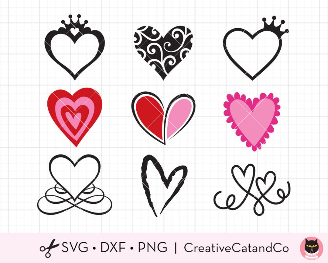 Doodle Heart SVG Princess Queen Crown Flourish 2 Hearts Hand Drawn Pain ...