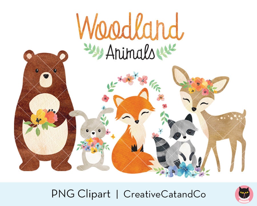 Materials Woodland Animals Clipart Watercolor Clip art Bear Clipart ...