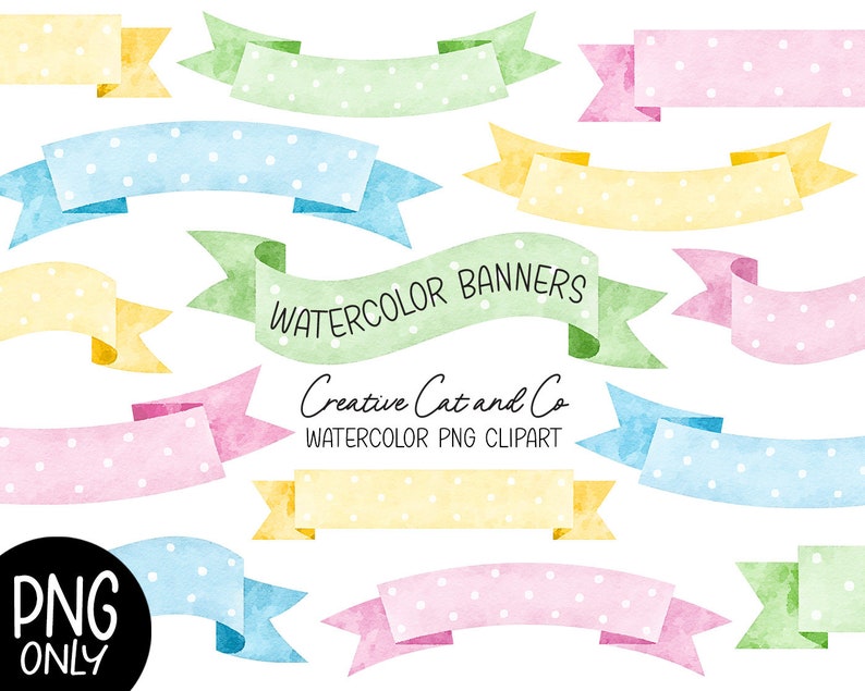 Watercolor Polka Dot Banners PNG Clipart Ribbon Banners Clip - Etsy