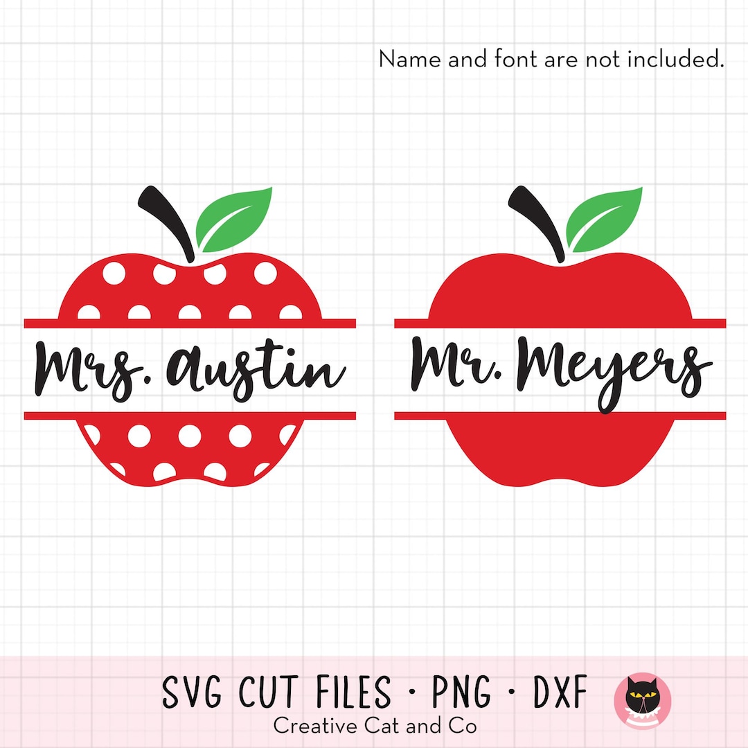 Split Apple Svg Png Teacher Apple Monogram Frame Svg Split Polka Dot ...