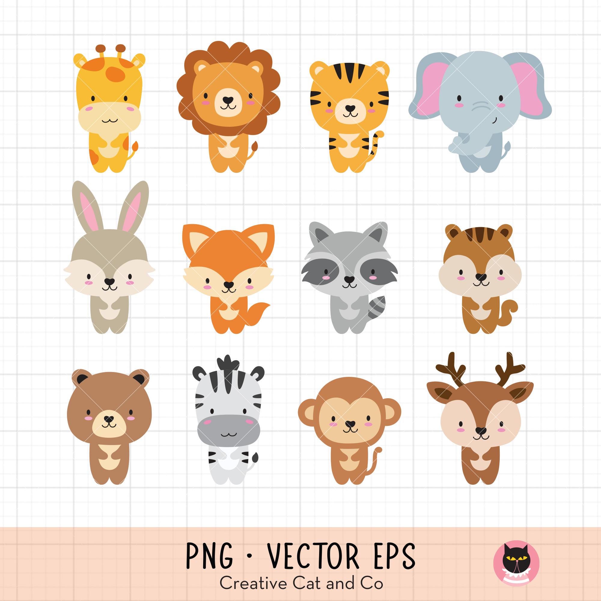Cute Wild Animals Clipart Bundle PNG & Vector EPS | Standing Safari ...