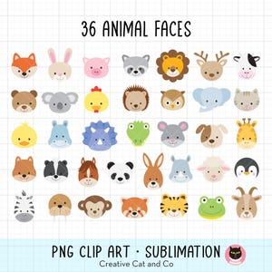 Cute Animal Face PNG Clipart Bundle, Wild & Farm Animals, Lion ...