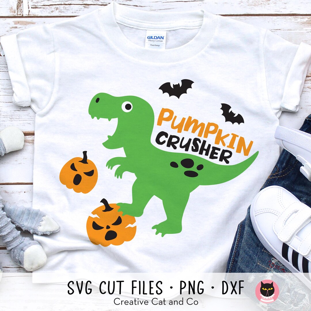 Pumpkin Crusher Dinosaur SVG PNG DXF | Funny Halloween Kid Shirt Design ...