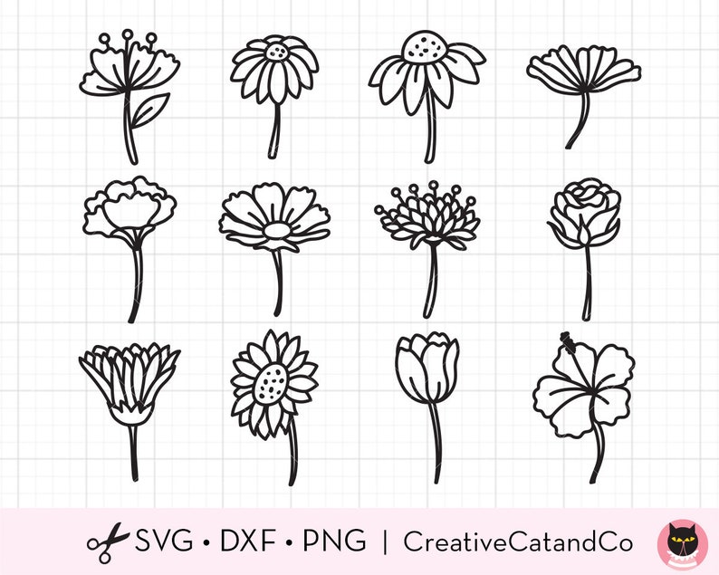Flower Side View Doodles Svg Single Flower Drawing Bundle - Etsy