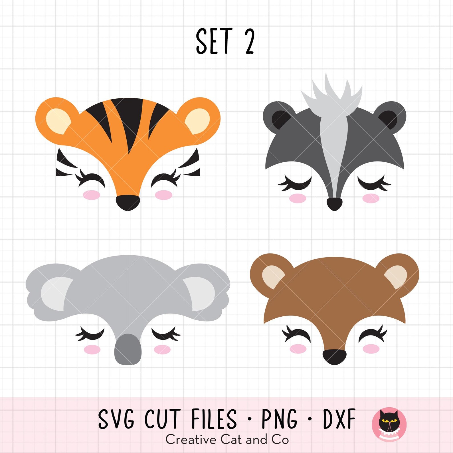 Forest Animal Faces SVG PNG DXF Clip Art | Bear, Tiger, Koala and Skunk ...