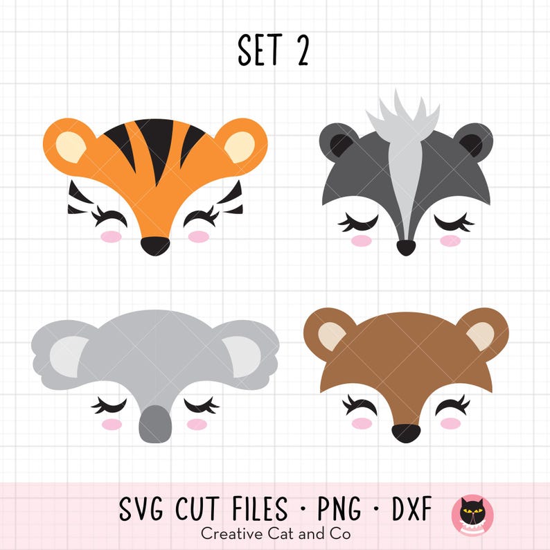 Forest Animal Faces SVG PNG DXF Clip Art | Bear, Tiger, Koala and Skunk ...