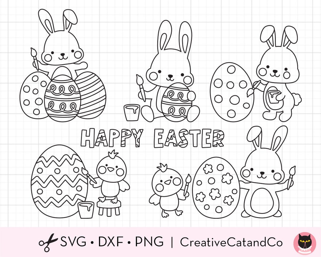 Easter Bunny Outline for Coloring Svg, Png, Kid Coloring, Rabbit Chick ...