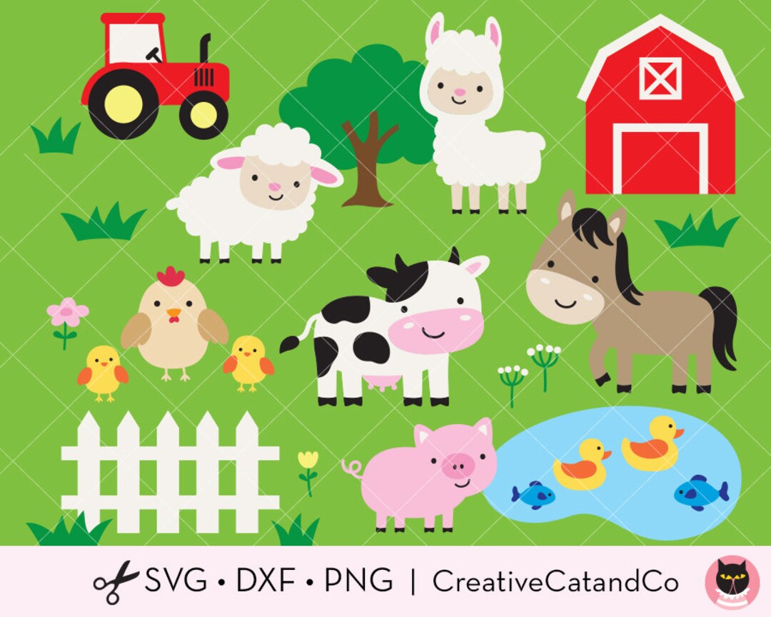 Farm Animal SVG DXF Clipart, Cow Horse Sheep Pig Llama Chicken Barn ...