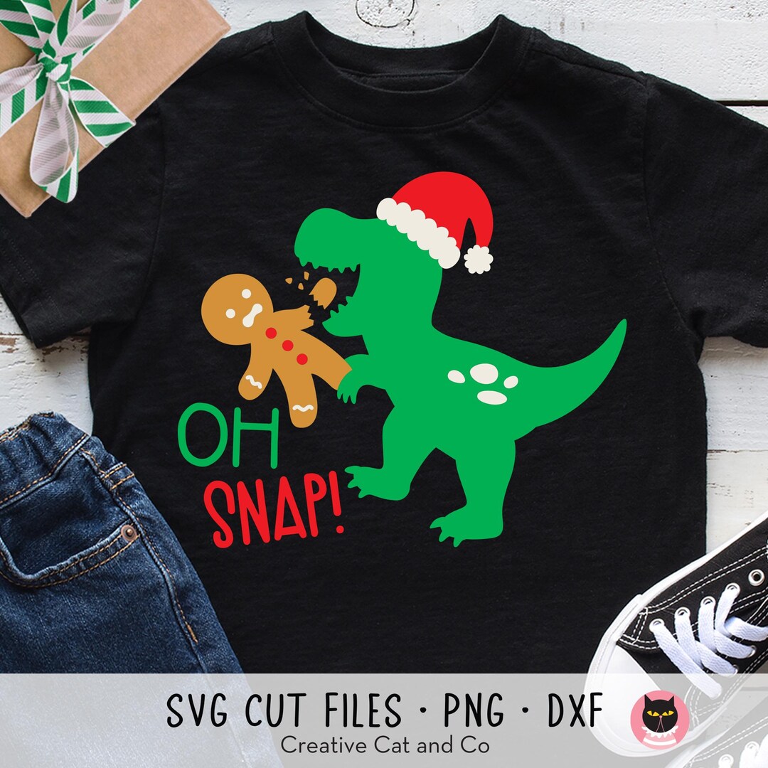 Christmas T Rex Dinosaur Svg, Oh Snap Gingerbread Man, Funny Dinosaur ...