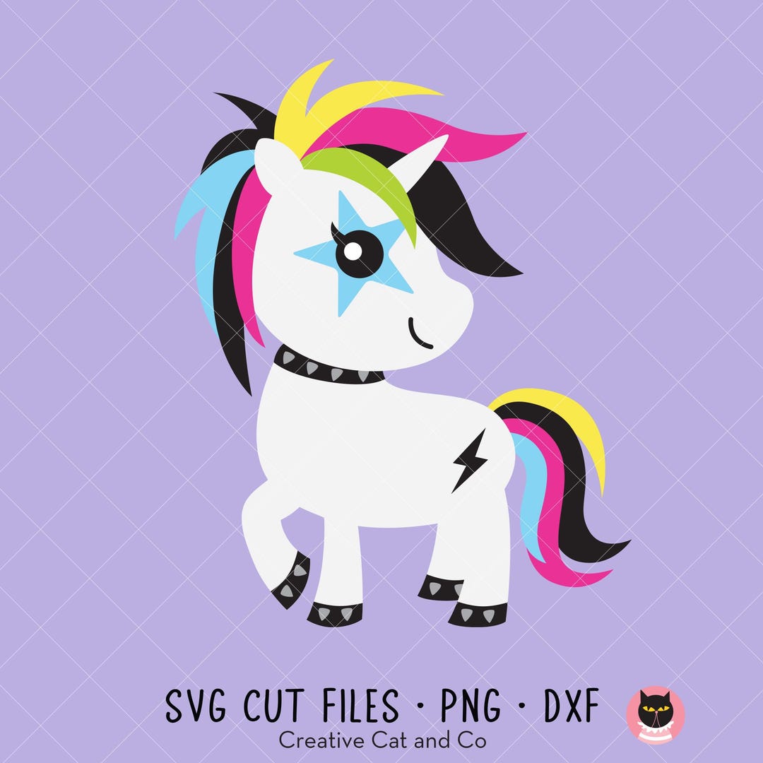 Punk Unicorn SVG PNG DXF Clipart | Cute Rockstar Unicorn With Colorful Horn and Tail - Etsy