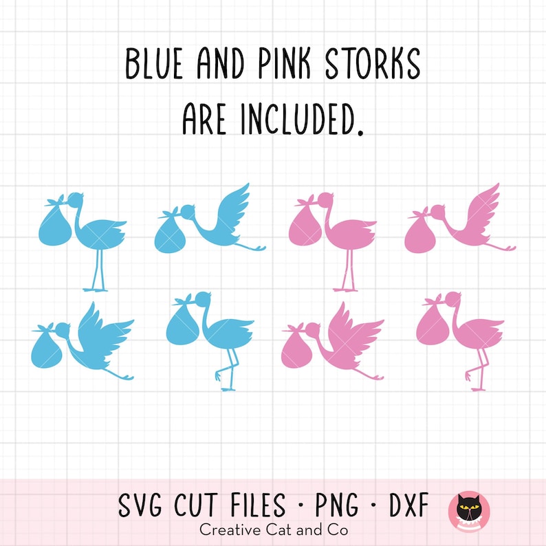 Stork Delivering Baby Silhouettes SVG PNG DXF Set | Baby Shower & Birth ...