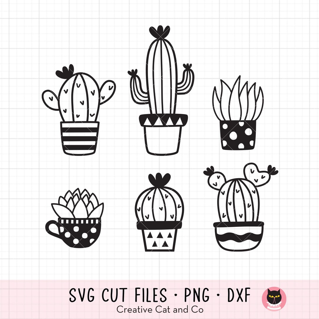 Succulent Cactus Outline SVG PNG, Potted Plant Drawing, Plant Mom, Cute ...