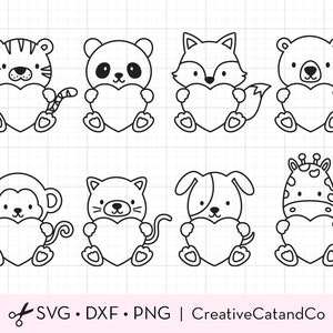 Outlined Valentines Day Animals for Coloring Svg, Png, Cute Outline ...