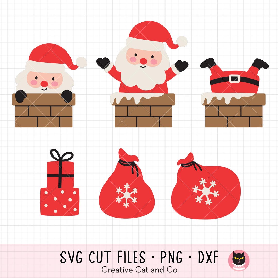 Santa and Chimney SVG PNG DXF Bundle | 3 Santa Clipart With Chimney + 3 ...