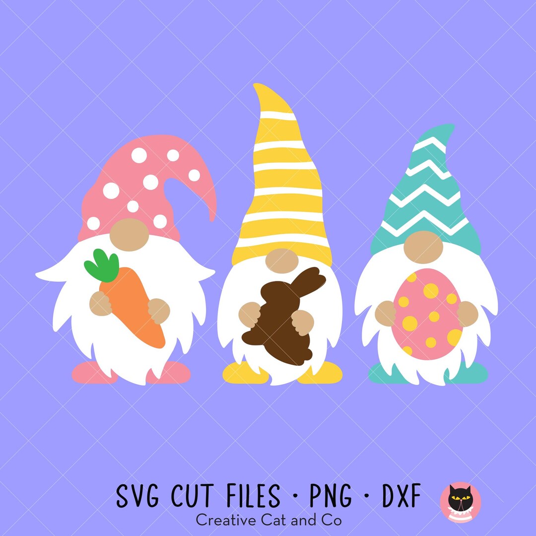 Cute Easter Gnomes SVG PNG, Three Gnomes With Easter Eggs and Chocolate ...