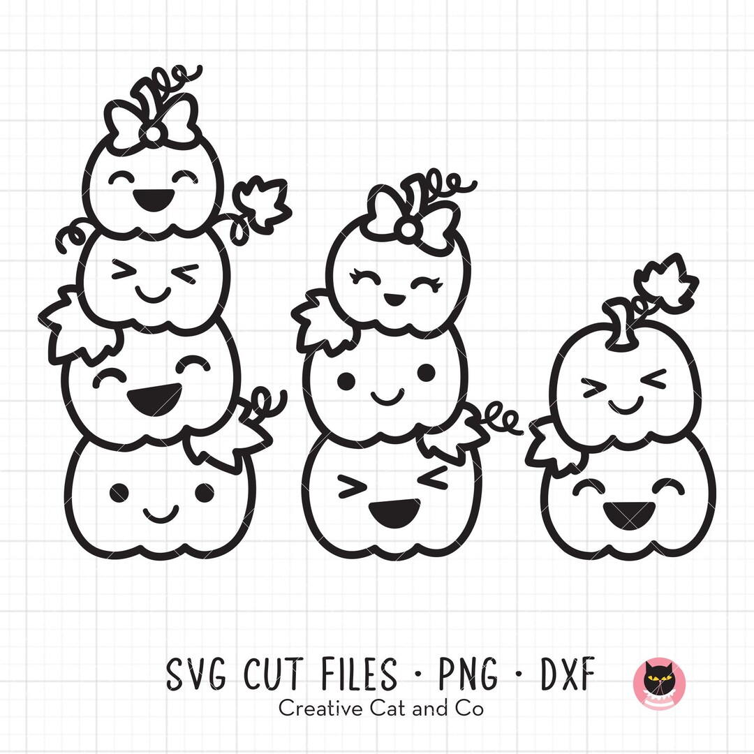 Fall Pumpkin Stack Outline SVG PNG Clipart | Happy Smiling Pumpkins ...