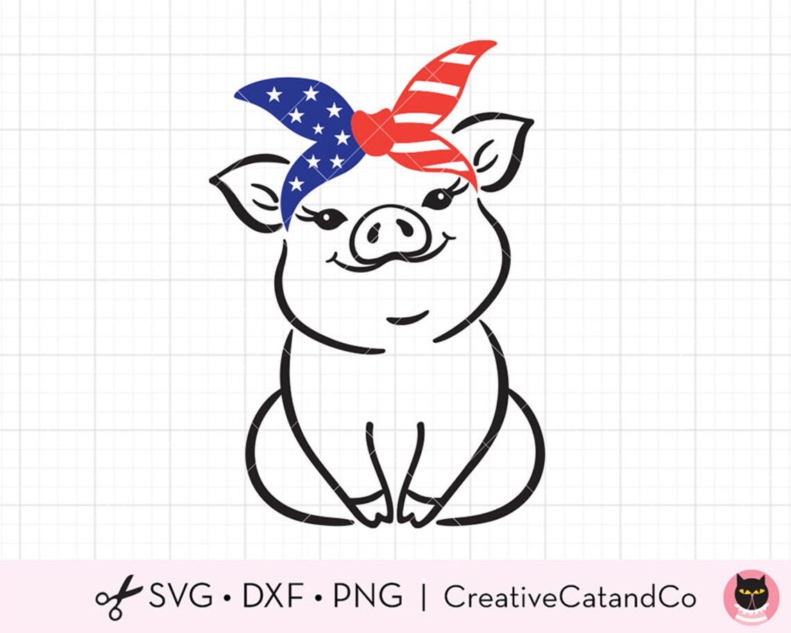 4th of July Pig SVG Cute Pig With Stars and Stripes Bandana - Etsy